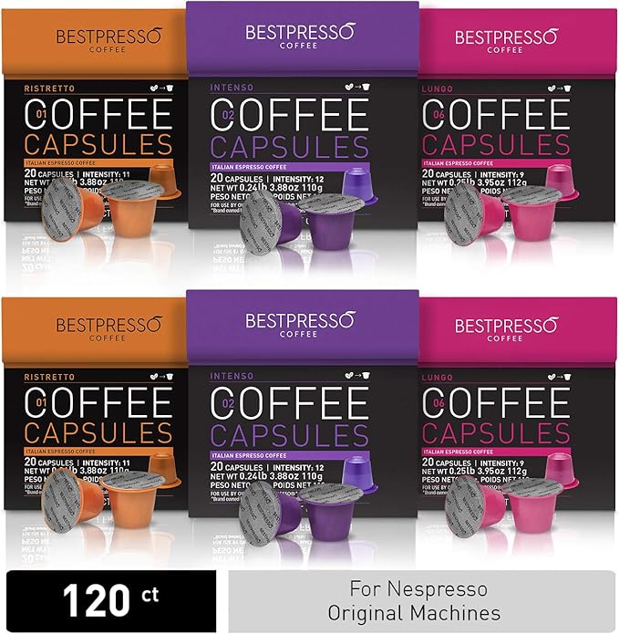 120 Bestpresso Nespresso Compatible Gourmet Coffee Capsules - 3 Flavors ...