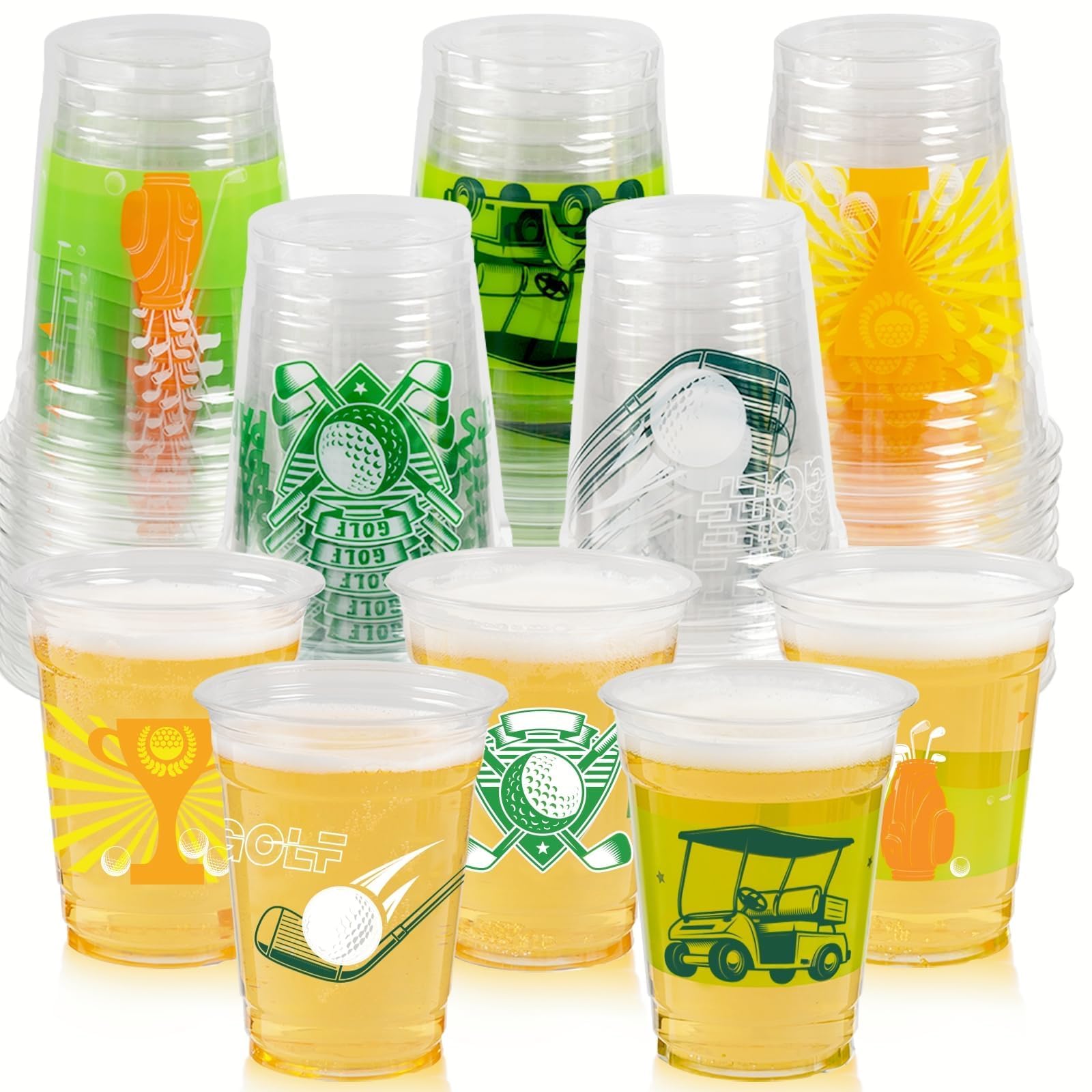 50 Pack Golf Ball Party Cups - 12oz Clear Plastic Drinking Cups, Green ...