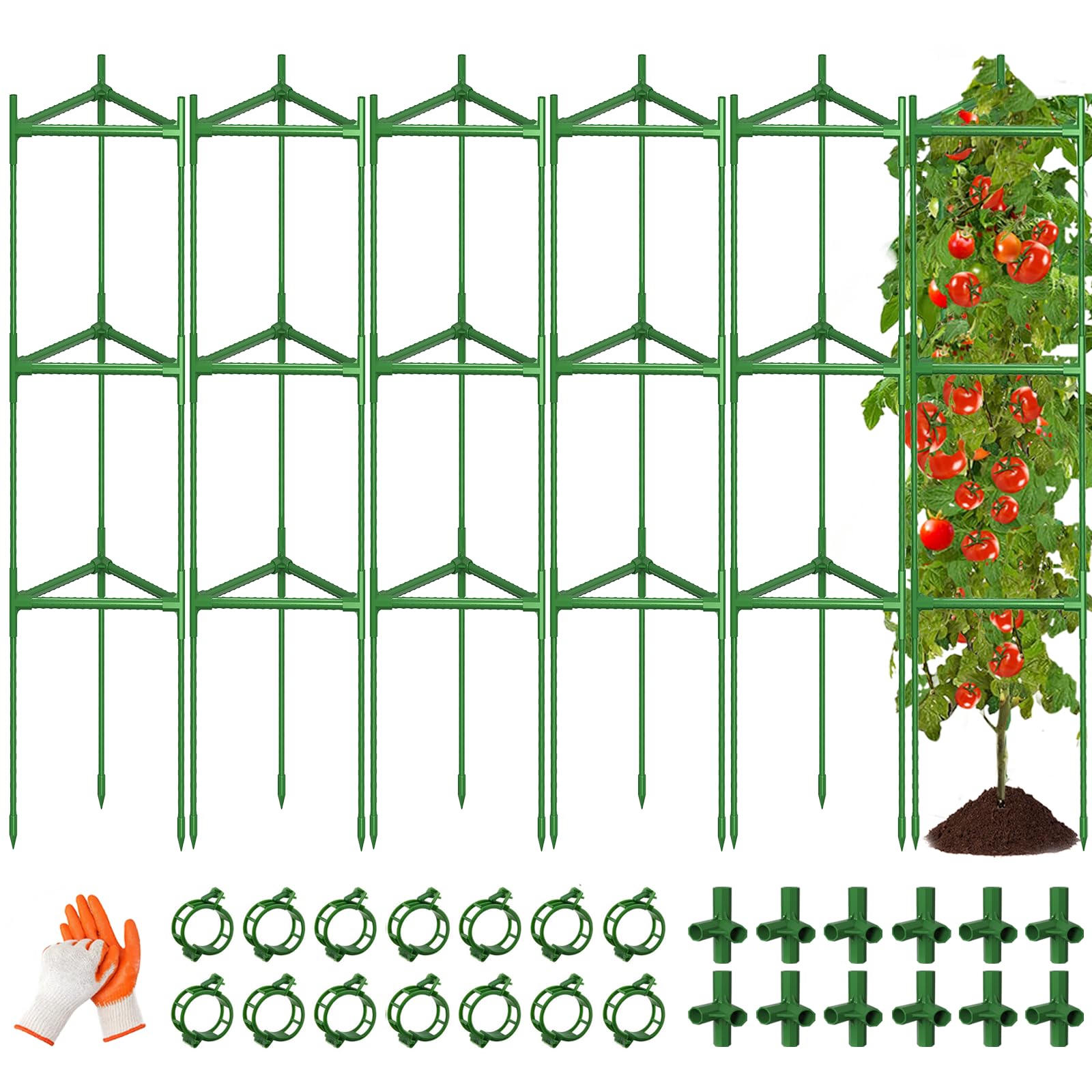 6 Pack Large Tomato Cage for Garden Up to 49" H X 16" W Metal Plant ...