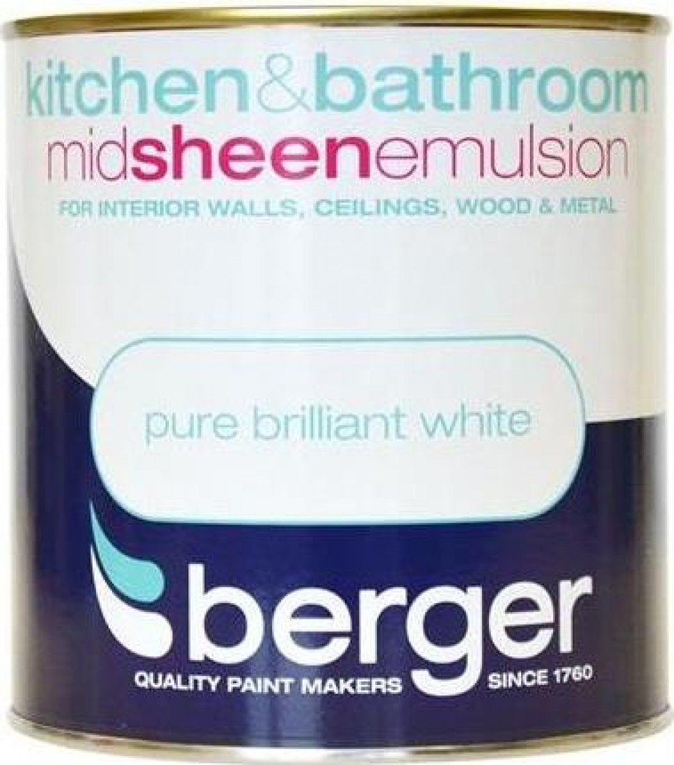 Berger Paint for Kitchen & Bathroom 1 Litres MATT Brilliant White ...