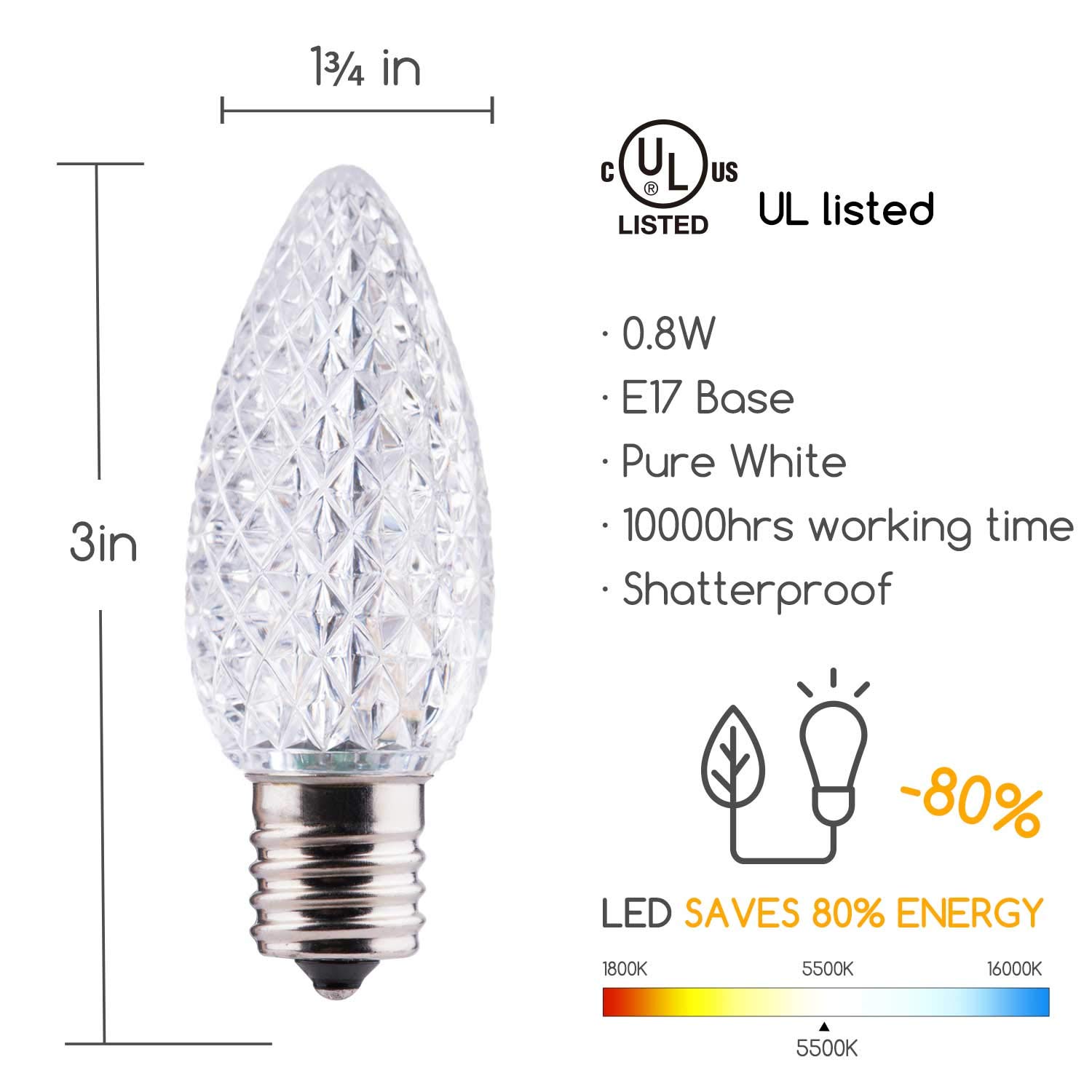 25 Pack C9 Led Replacement Christmas Light Bulb, C9 Shatterproof Led ...