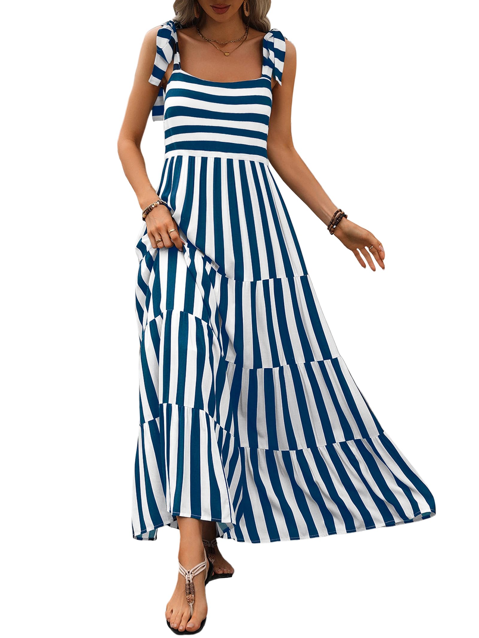 PRETTYGARDEN Womens Dresses 2025 Summer Striped Sleeveless Maxi Dress Casual Spaghetti Strap ...