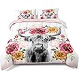 Amazon.com: BDUCOK Highland Cattle Comforter Sets,Rose Flower Highland Cow Bedding Sets for Kids ...