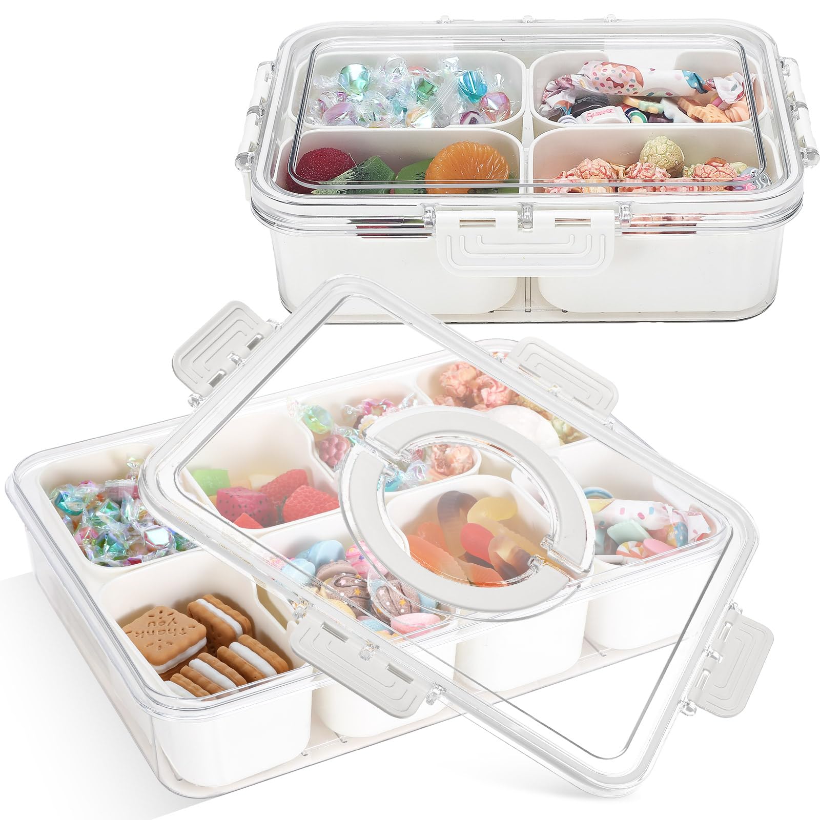 SiliFine 2 Pcs Divided Serving Tray with Lid 8'' 11'' Snack Fruit box ...