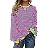 synound Women Striped Color Block Oversized Sweatshirt Crew Neck Long ...