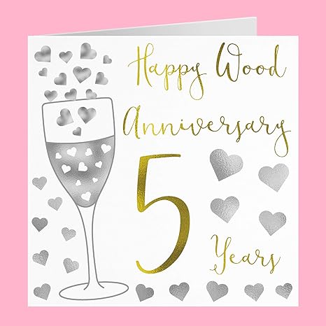 5th Wedding Anniversary Card - Happy Wood Anniversary - 5 Years - by ...