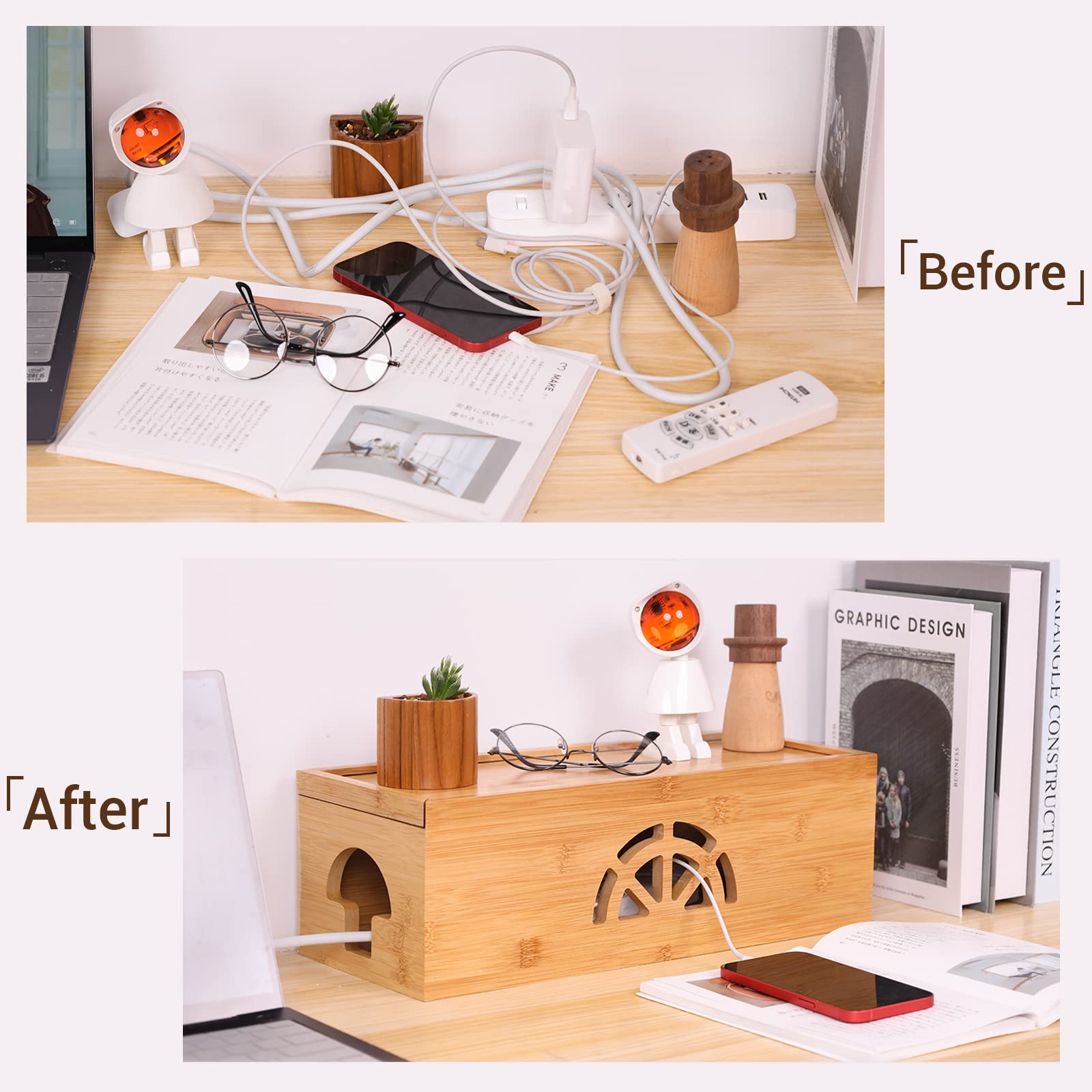 Mua Extra Large Cable Management Box with Lid, Bamboo Cable Box for ...