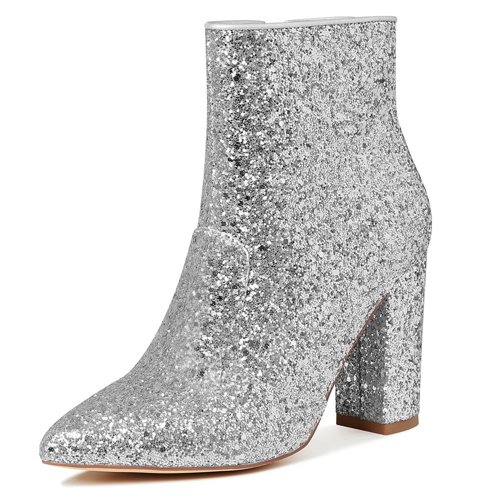 Lovee Cosee Women's Sequins Glitter Chunky Heel Ankle Boots Sparkly ...