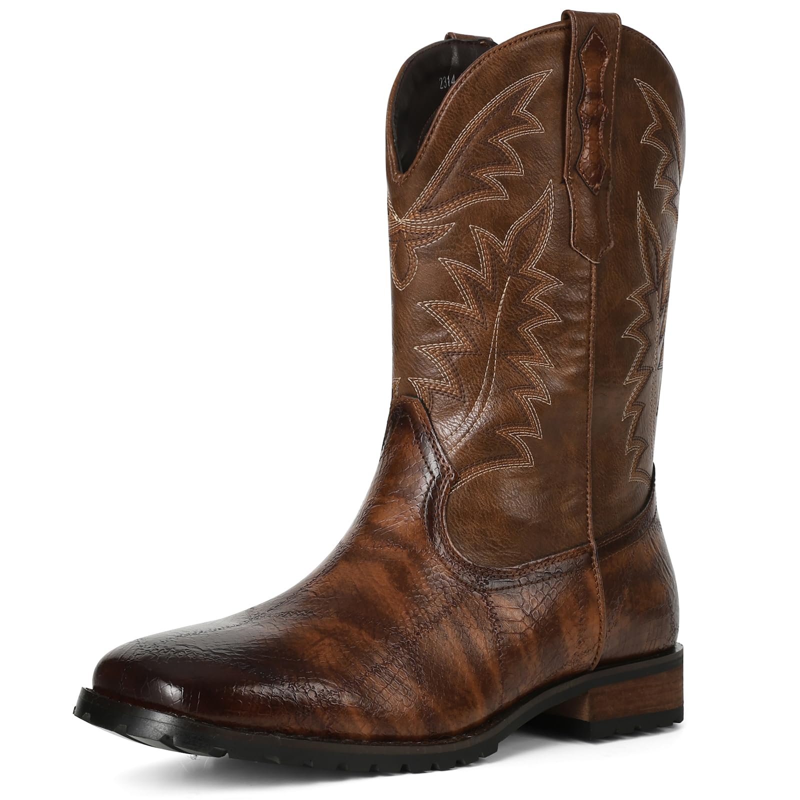 femflame Cowboy Boots for Men Square Toe Embroidered Mens Cowboy Boots ...