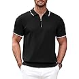 COOFANDY Men's Zipper Polo Shirt Casual Knit Short Sleeve Polo T Shirt Classic Fit Shirts at ...