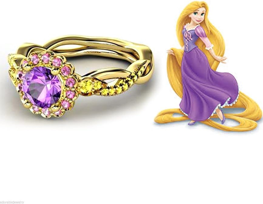 Disney Princess Rapunzel Round Cut Purple Amethyst 14K Yellow Gold ...