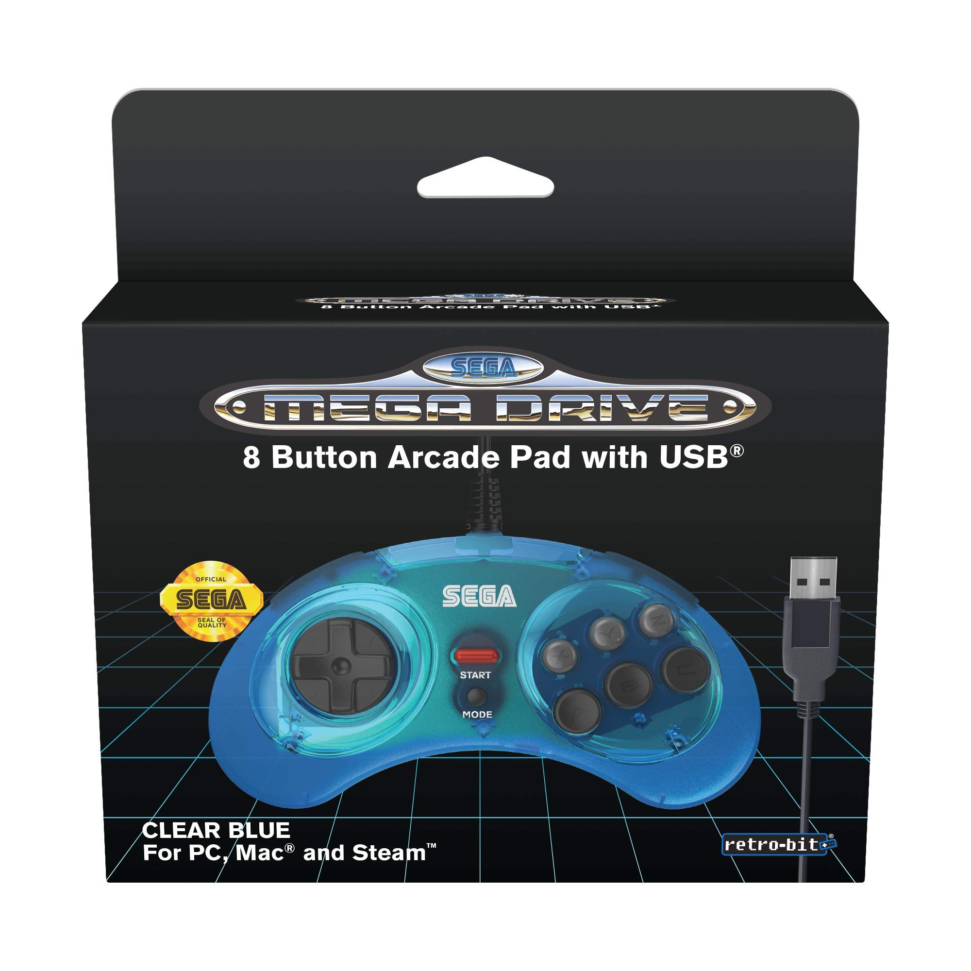Retro-Bit Official SEGA Mega Drive USB Controller 8-Button Arcade Pad ...