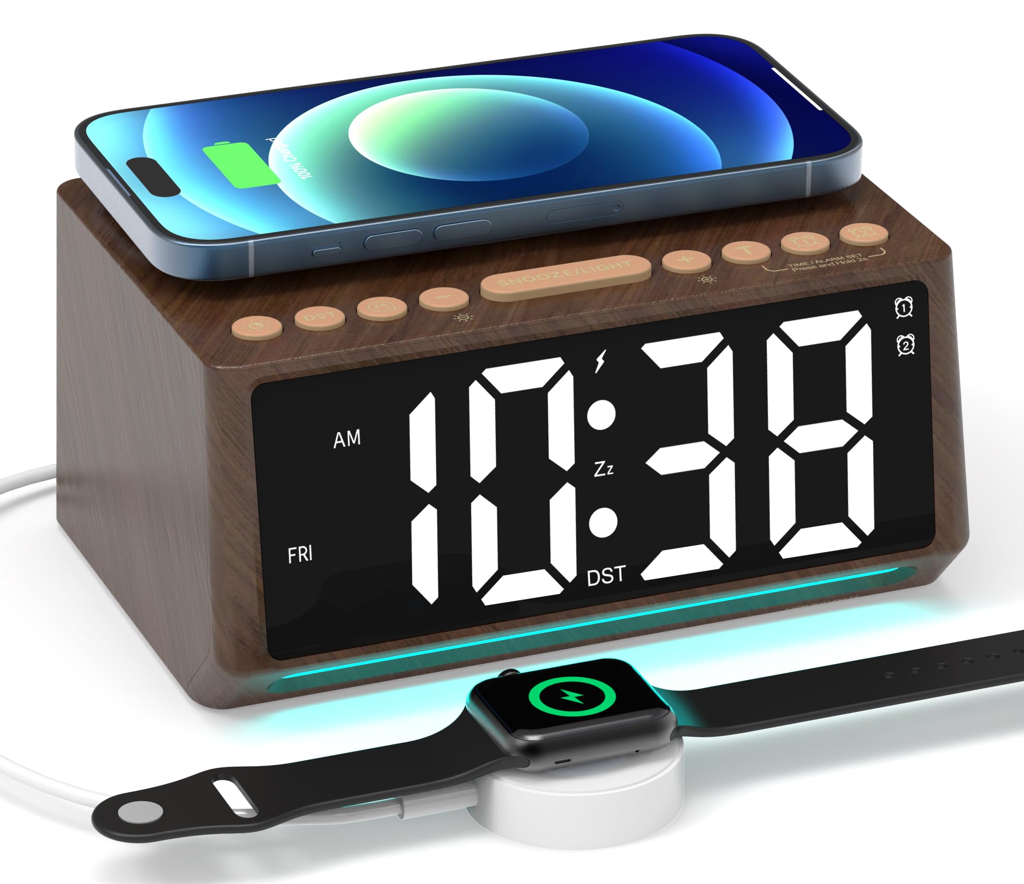 Retro Digital Alarm Clocks for Bedrooms with Large Numbers, Desk Clock with Wireless Charging ...
