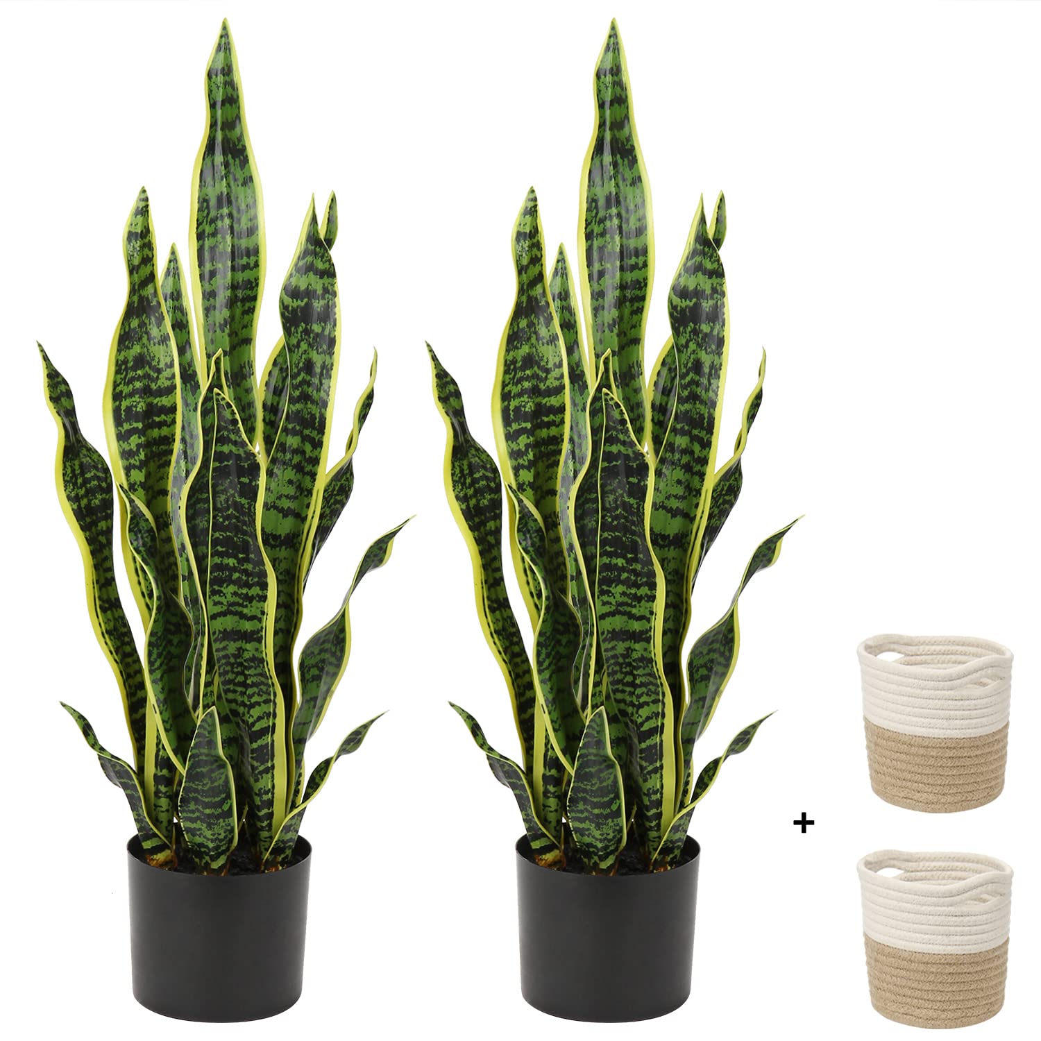 2 Set Large Fake Snake Plant 25 Inch Sansevieria Plant Artificial Snake ...