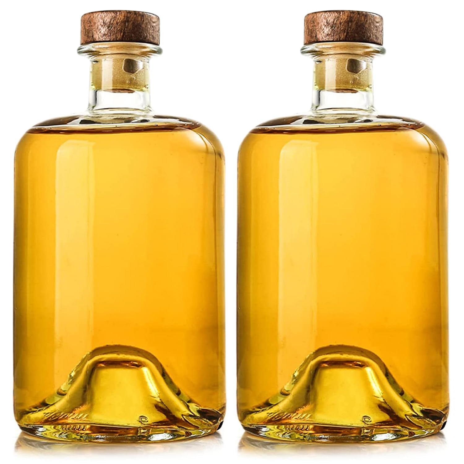 2 Pack 25 oz Heavy Base Clear Glass Liquor Bottles with T-Top Wood Caps ...