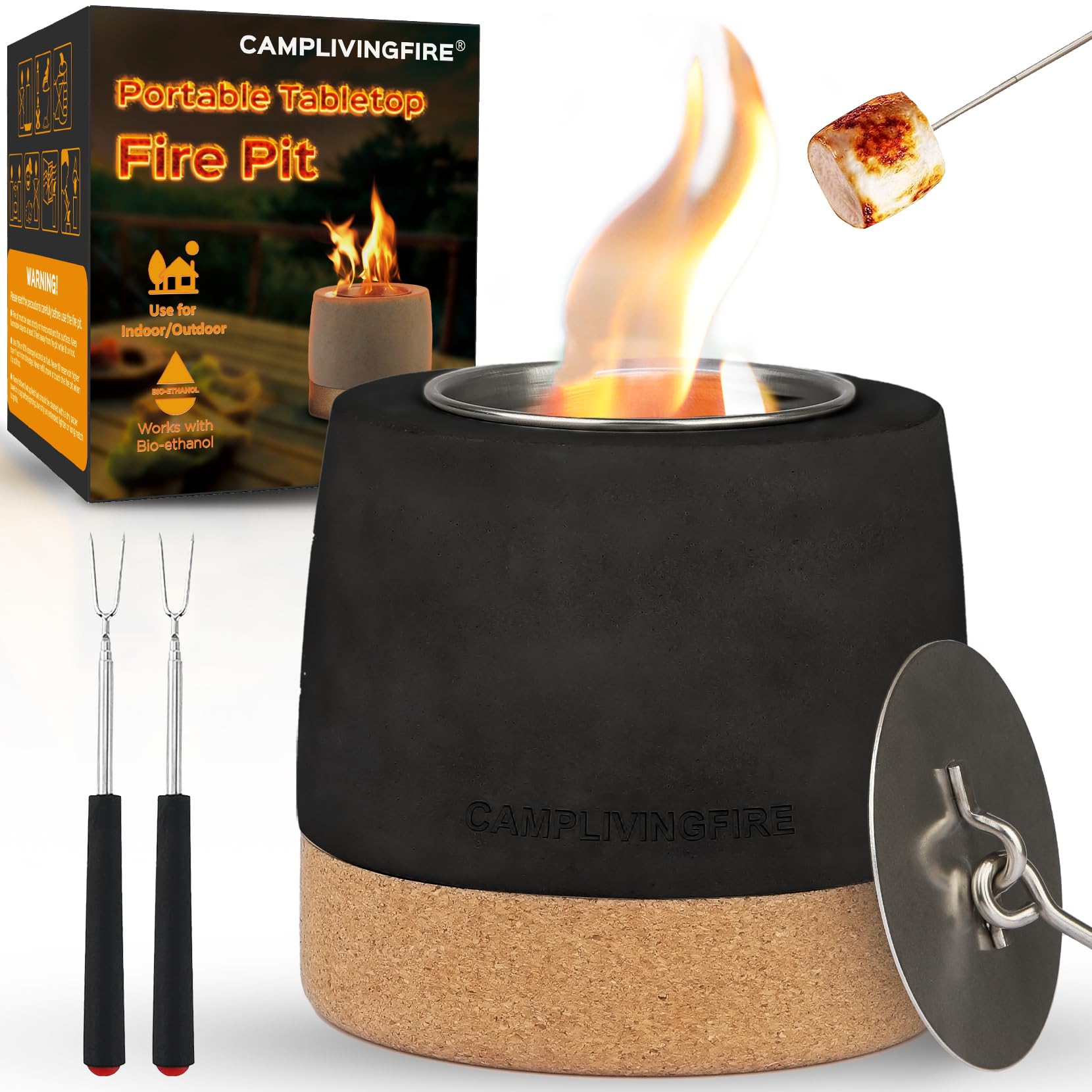 Tabletop Fire Pit, Round Concrete Smokeless Smores Fire Pit Table Top ...
