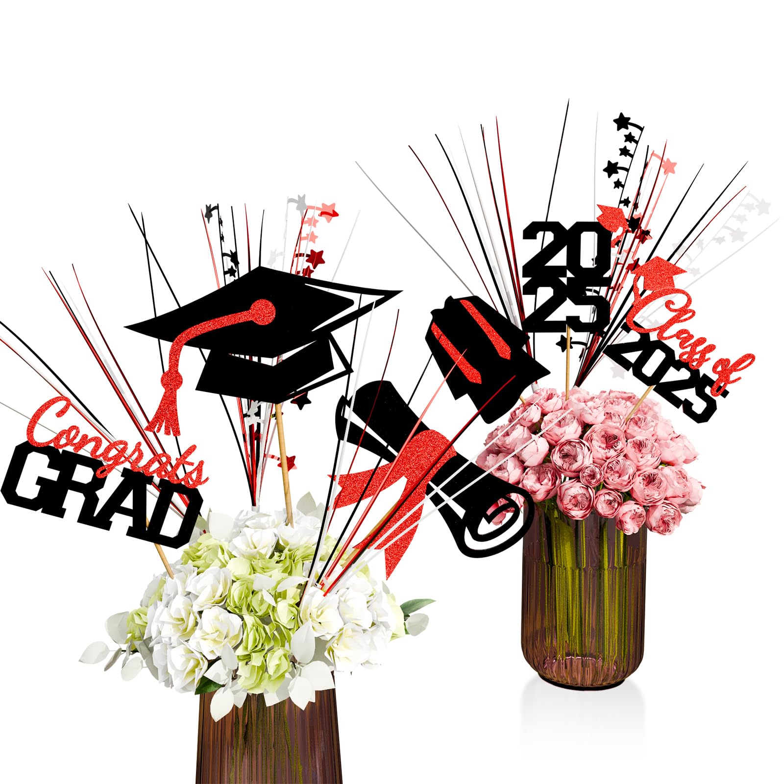 Graduation Decorations Class of 2025 23pcs Black and Red Grad Glitter ...