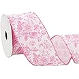 Amazon.com: AnyDesign Floral Wired Edge Ribbon Roll Pink Flower Ribbon ...