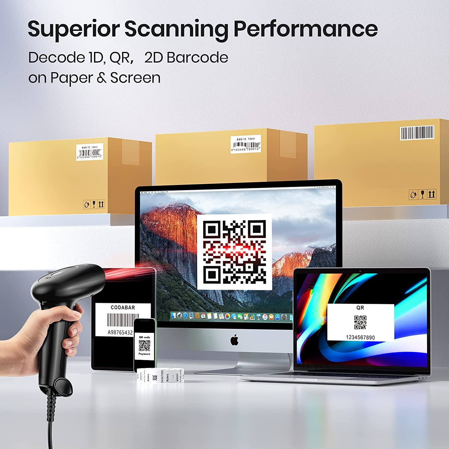 Mua Barcode Scanner with Stand, USB Wired Inventory 2D 1D QR Code ...