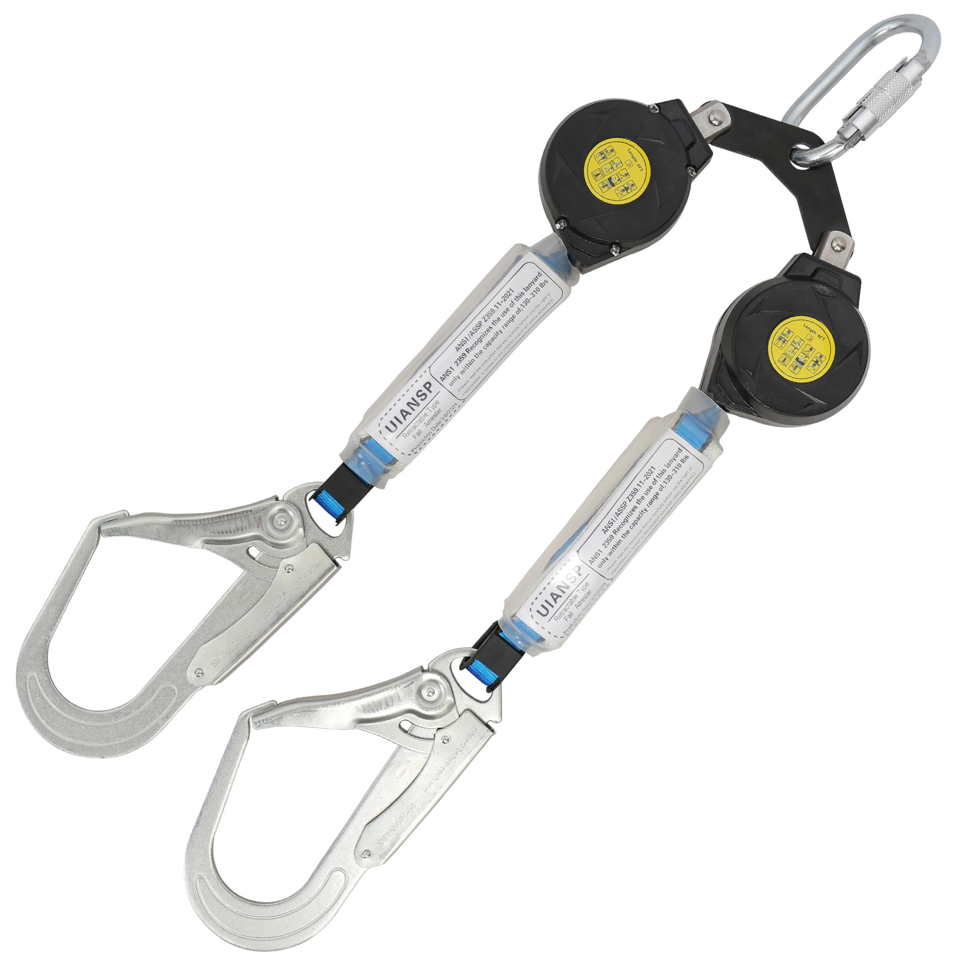 UIANSP 6’ Twin-Leg [NO Tangle] Self Retracting Lifeline ANSI Class A ...