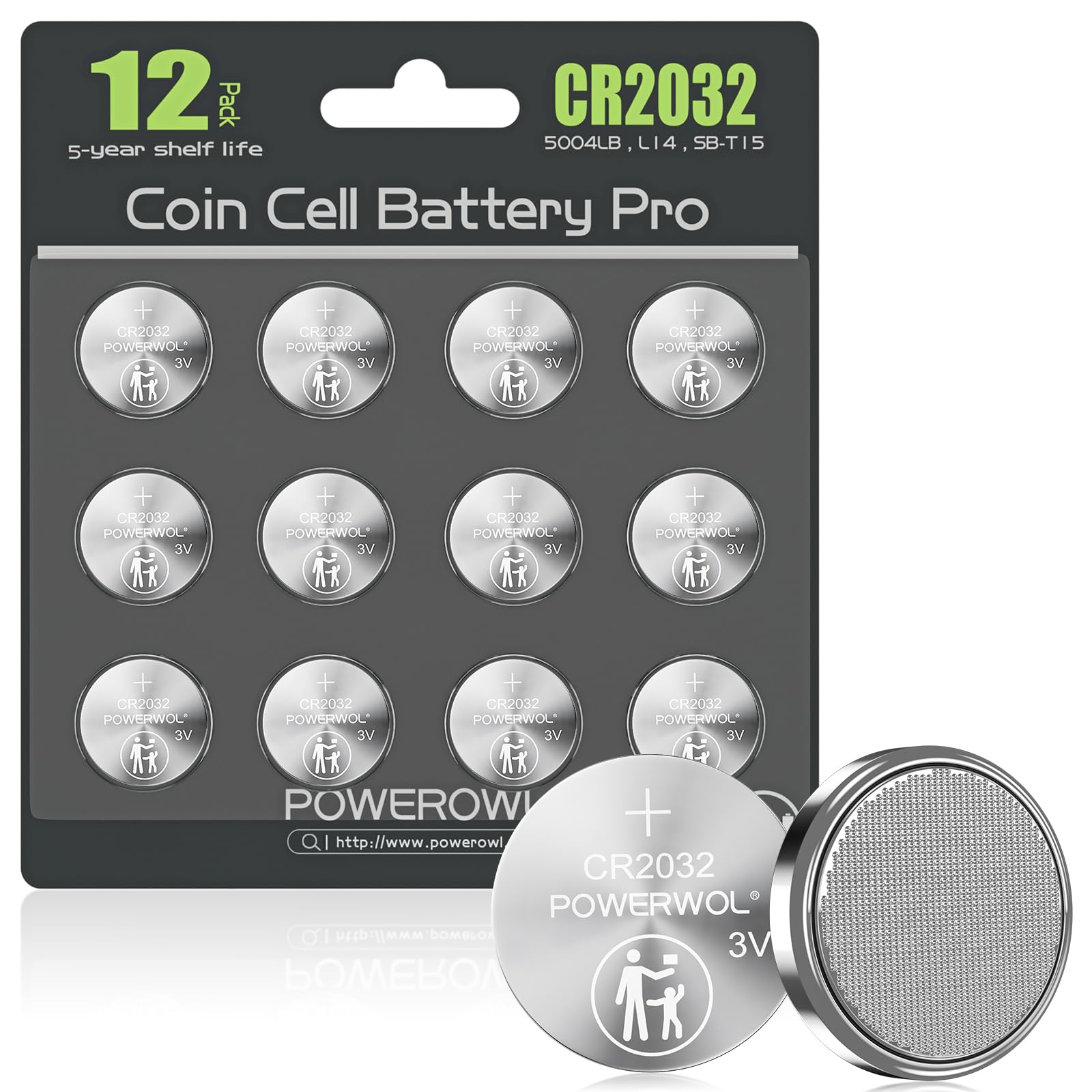 POWEROWL High Capacity CR2032 Battery 12 Pack - CR2032 Lithium 3V Coin ...