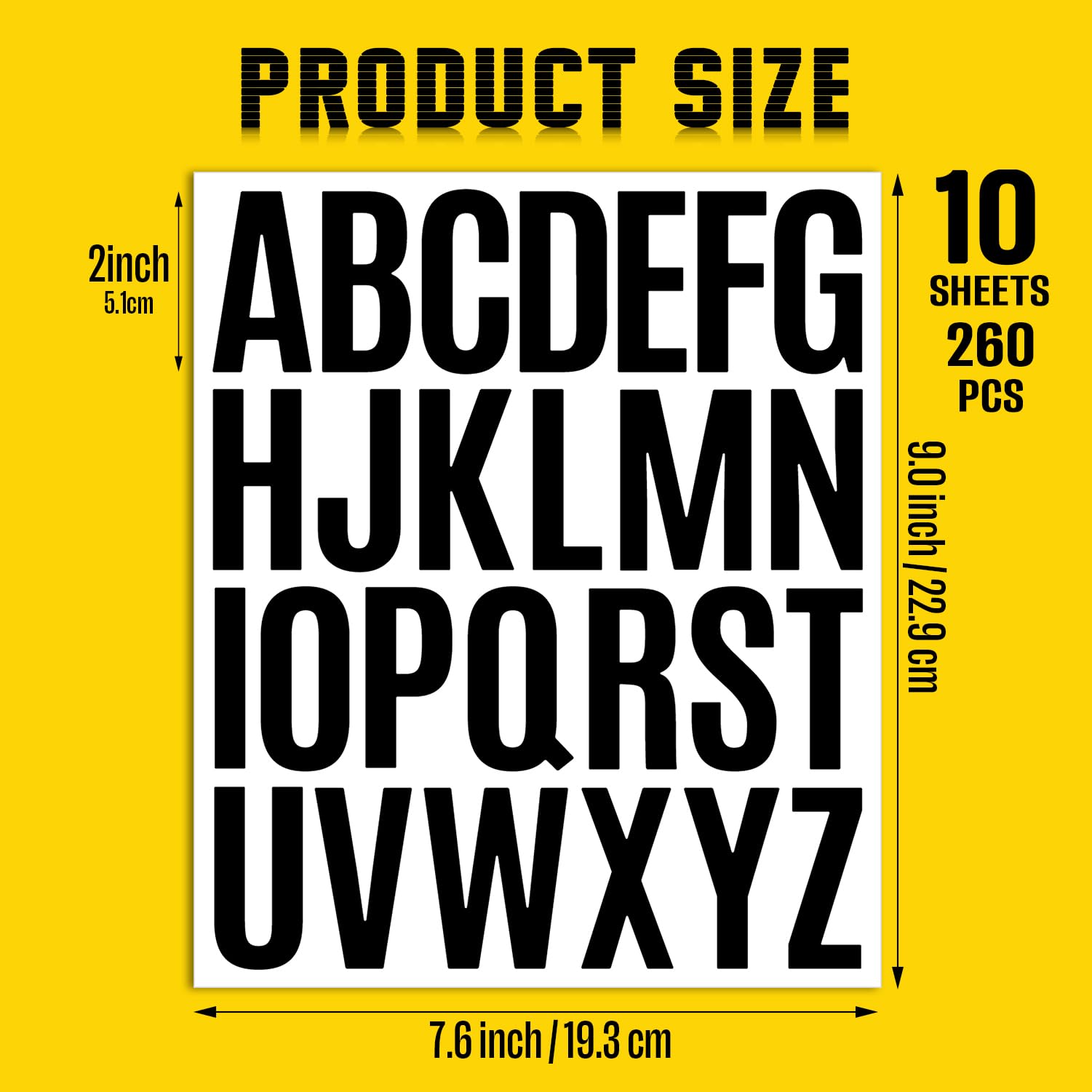 10 Sheet Letter Stickers - 2 Inch Black Vinyl Self Adhesive Alphabet ...