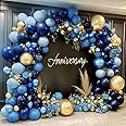 Amazon.com: Navy Blue Balloon Arch Kit - Double Stuffed Royal Dusty Blue Gold Balloon Garland ...