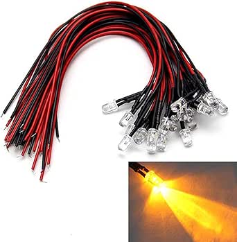 20pcs 5mm Amber / Orange Pre-wired LEDs 12V DC Bulbs Light - - Amazon.com