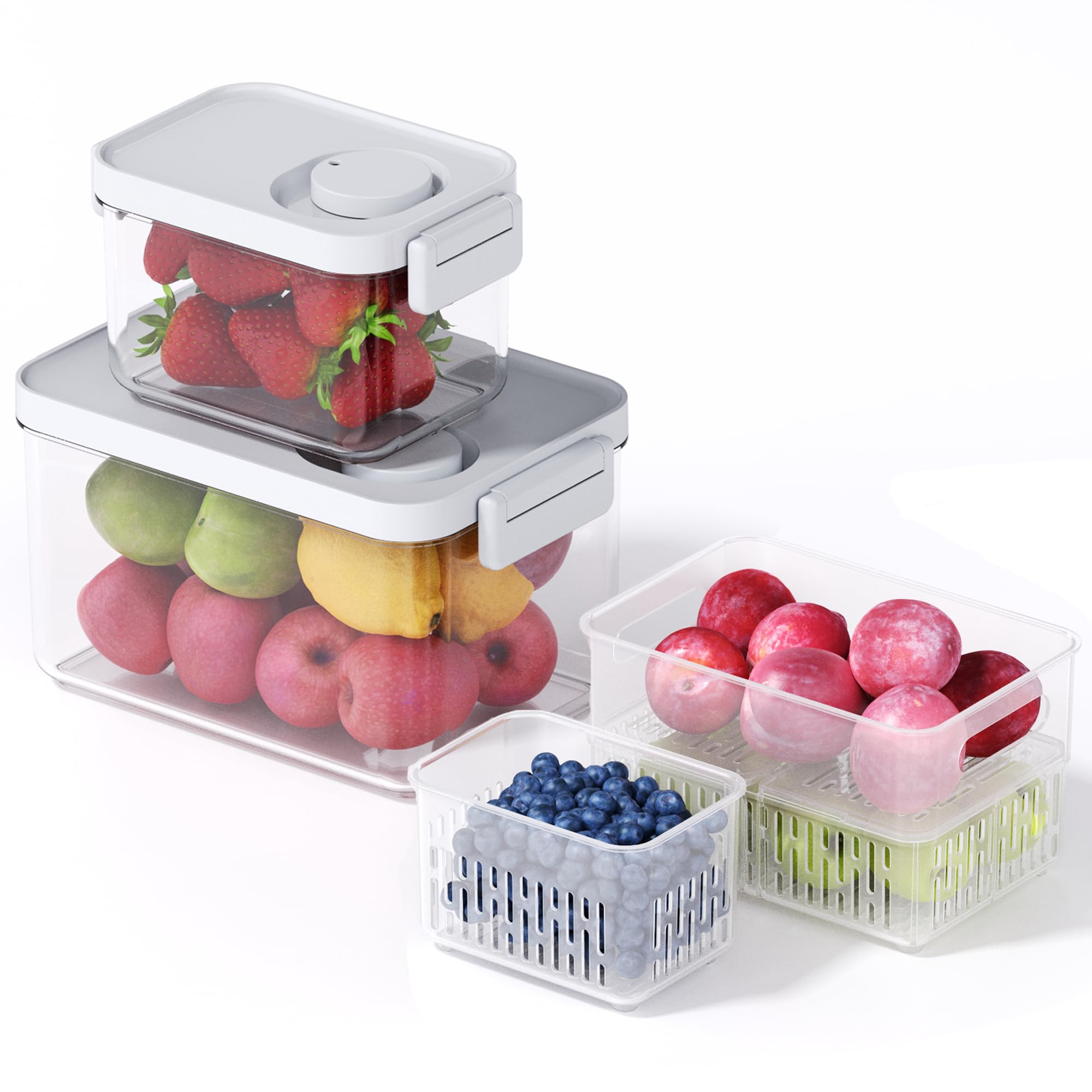 vacane 2 Pack Produce Saver with lids & Colanders, Clear Fruit ...