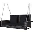 Amazon.com : Tangkula 2-Person Wicker Hanging Porch Swing, Patiojoy Outdoor Rattan Swing Bench W ...