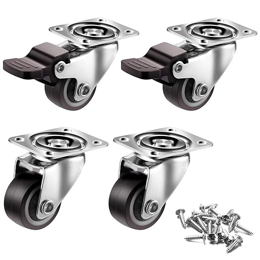 1 inch Casters Set of 4 with Brake, Mute and Floor Protection, TPR ...