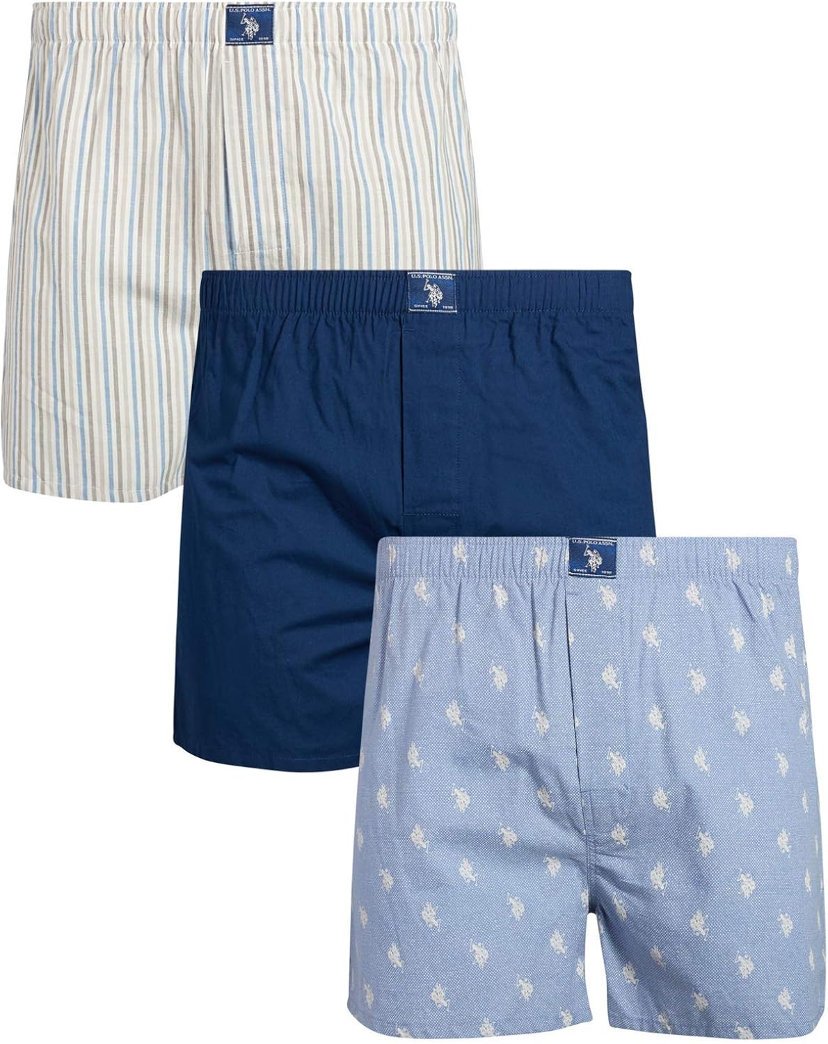 U.S. Polo Assn. Men's Woven Boxer Underwear with Functional Fly (3 Pack ...