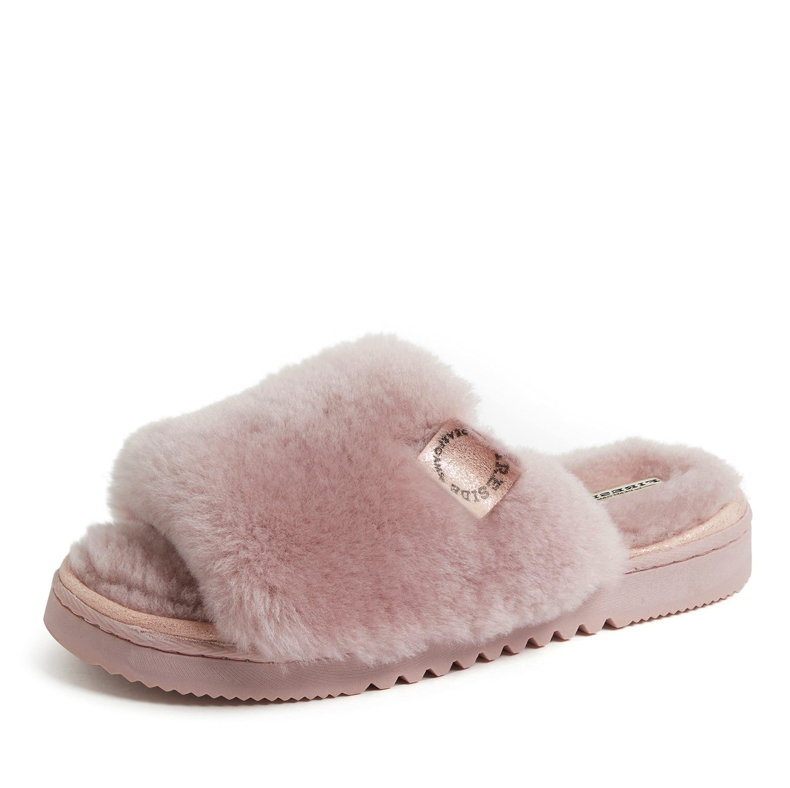Dearfoams Women's Fireside Cairns Shearling Easy on/Off Slide Sandal ...