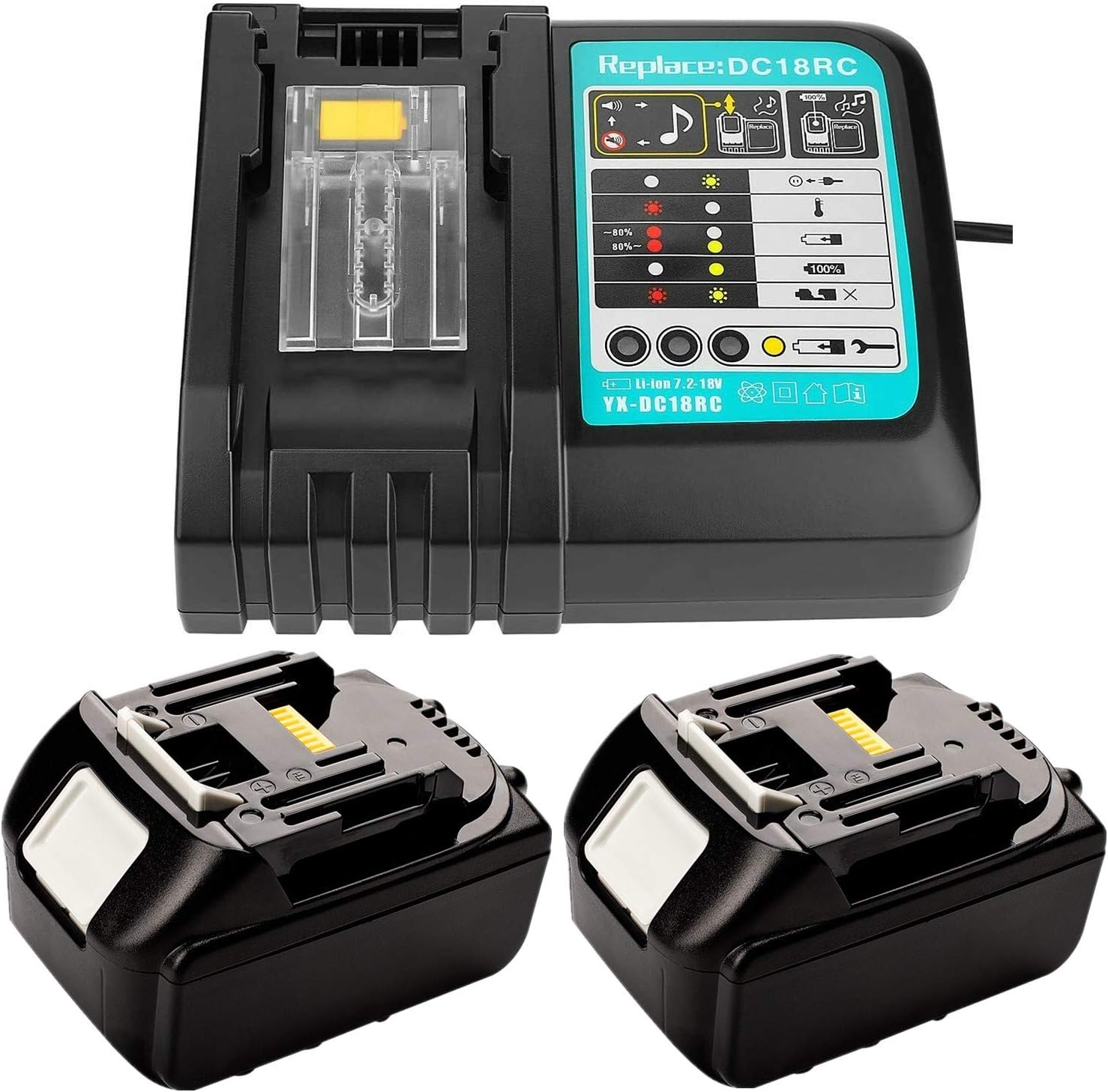DC18RC Replacement Charger and 2X 18V 5.0ah BL1850 Lithium-Ion Replacement Battery for makira ...