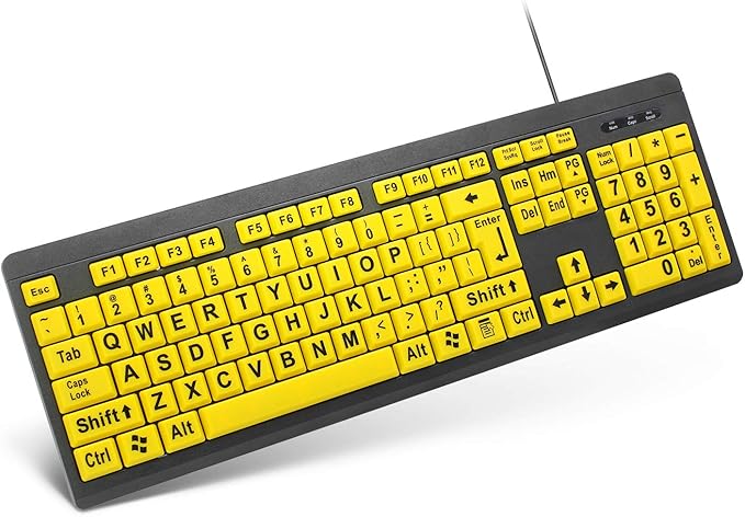 Tanix Large Print Computer Keyboard with Yellow Keys and Black Letters ...