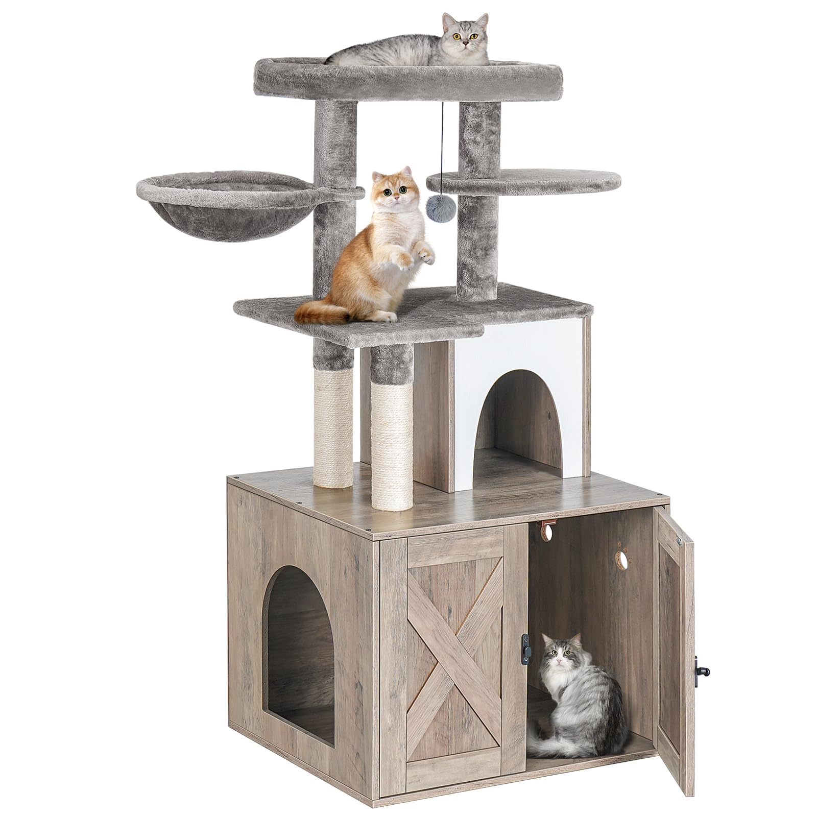 Snughome Cat Litter Box Enclosure with Tree Tower and Condo, Hidden ...