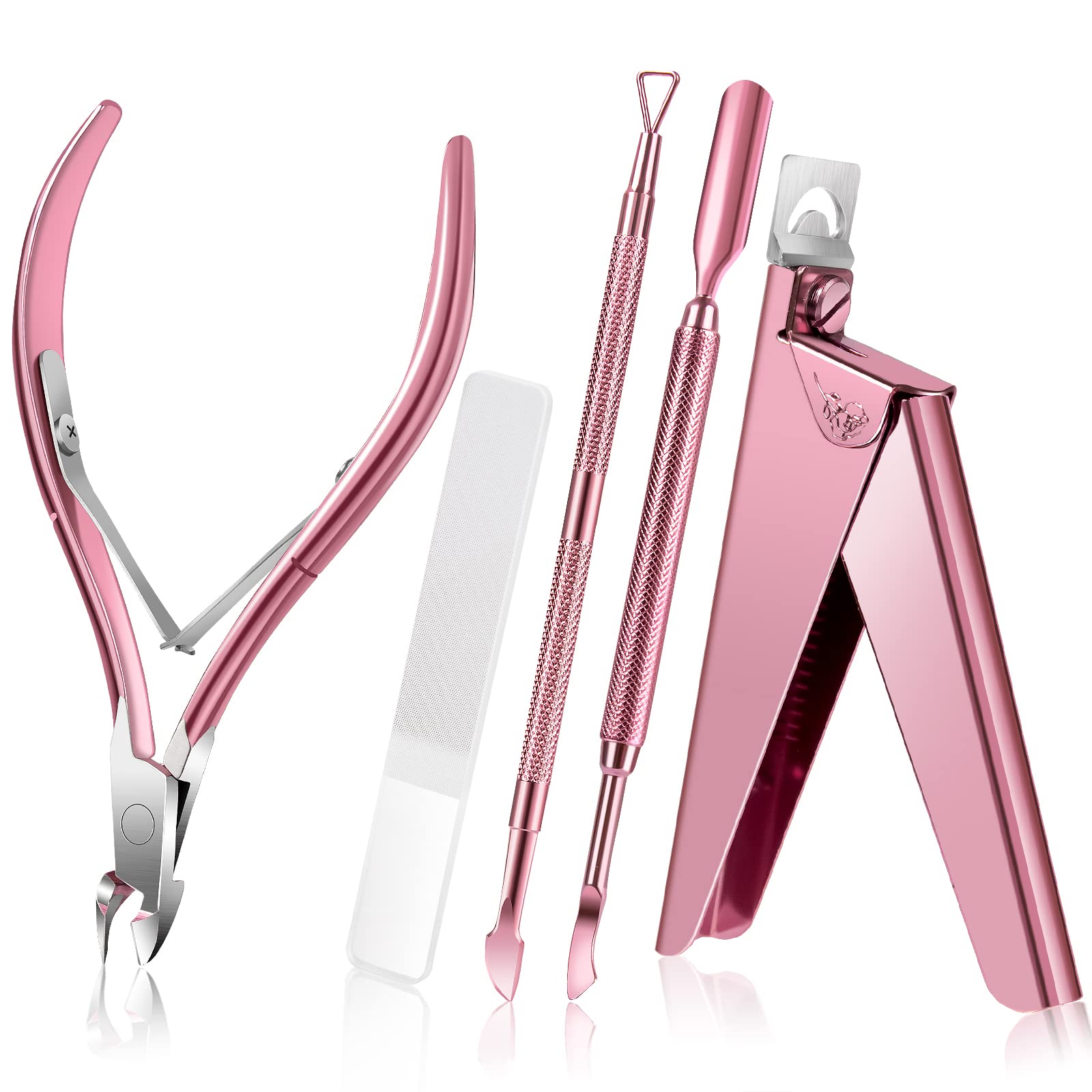Acrylic Nail Clippers 5 in 1 Kit with Glass Nail File, Cuticle Trimmer ...