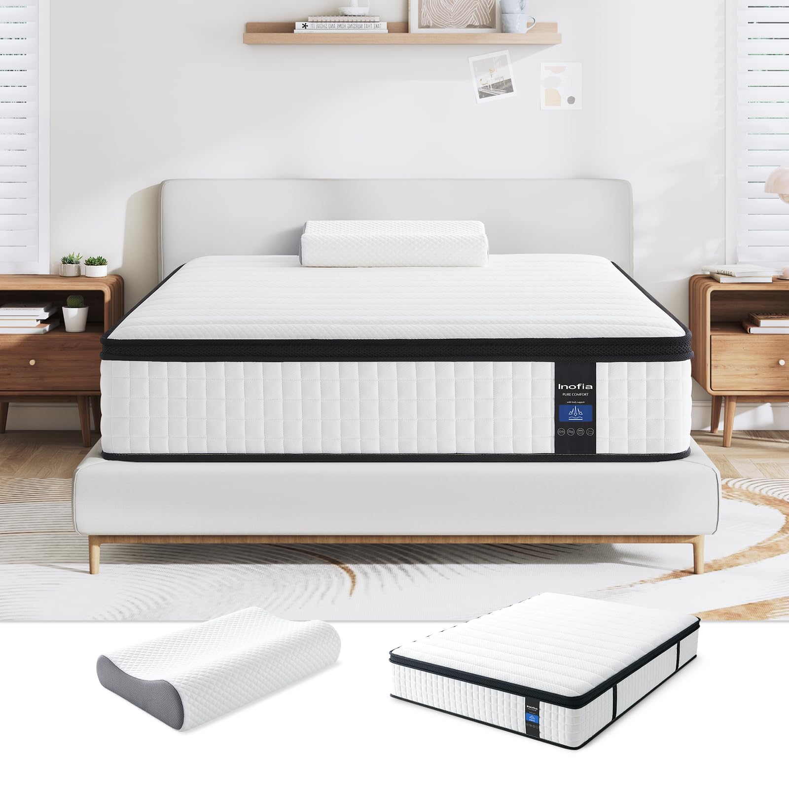 Inofia 12 Inch Hybrid Queen Size Mattress in a Box, Breathabale Cover ...