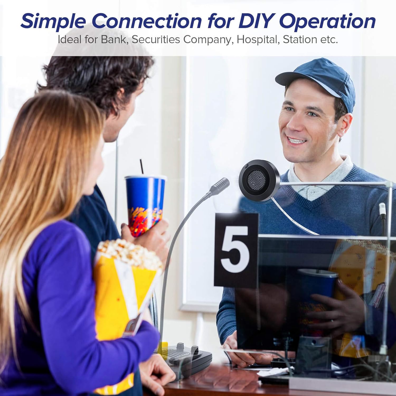 Intercom System, Dual Way Counter Intercom Wireless Window Speaker ...