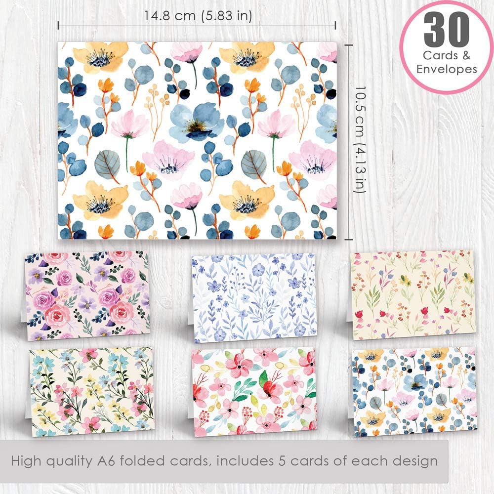 30 Pack Eco Friendly Blank Floral Notelets – Multipack of Pastel Floral ...