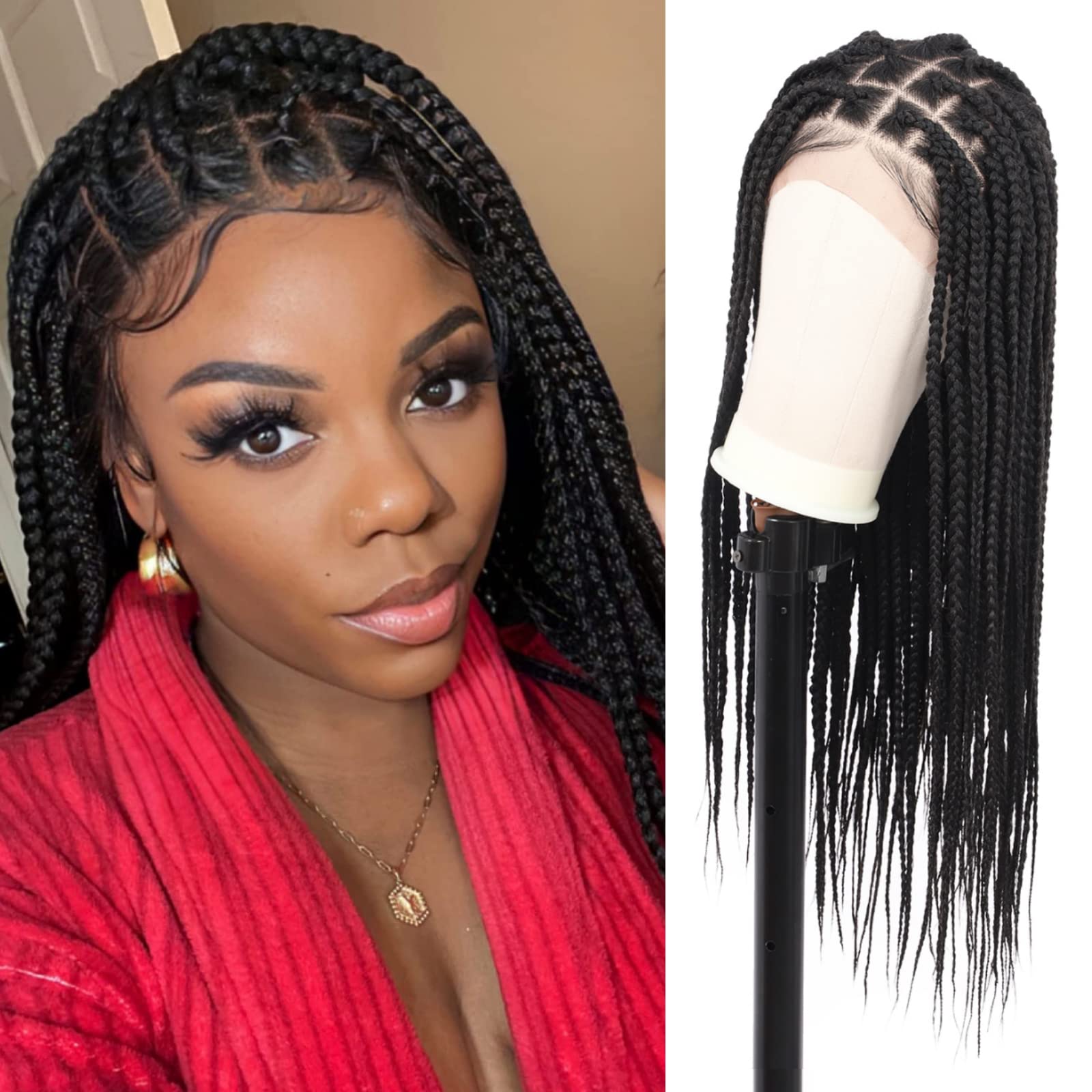 Brinbea 13x8 HD Lace Front Knotless Braided Wigs for Women Box Braid ...