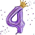 Amazon.com: 40 Inch Purple Number 4 & Mini Crown Balloon for Birthday ...