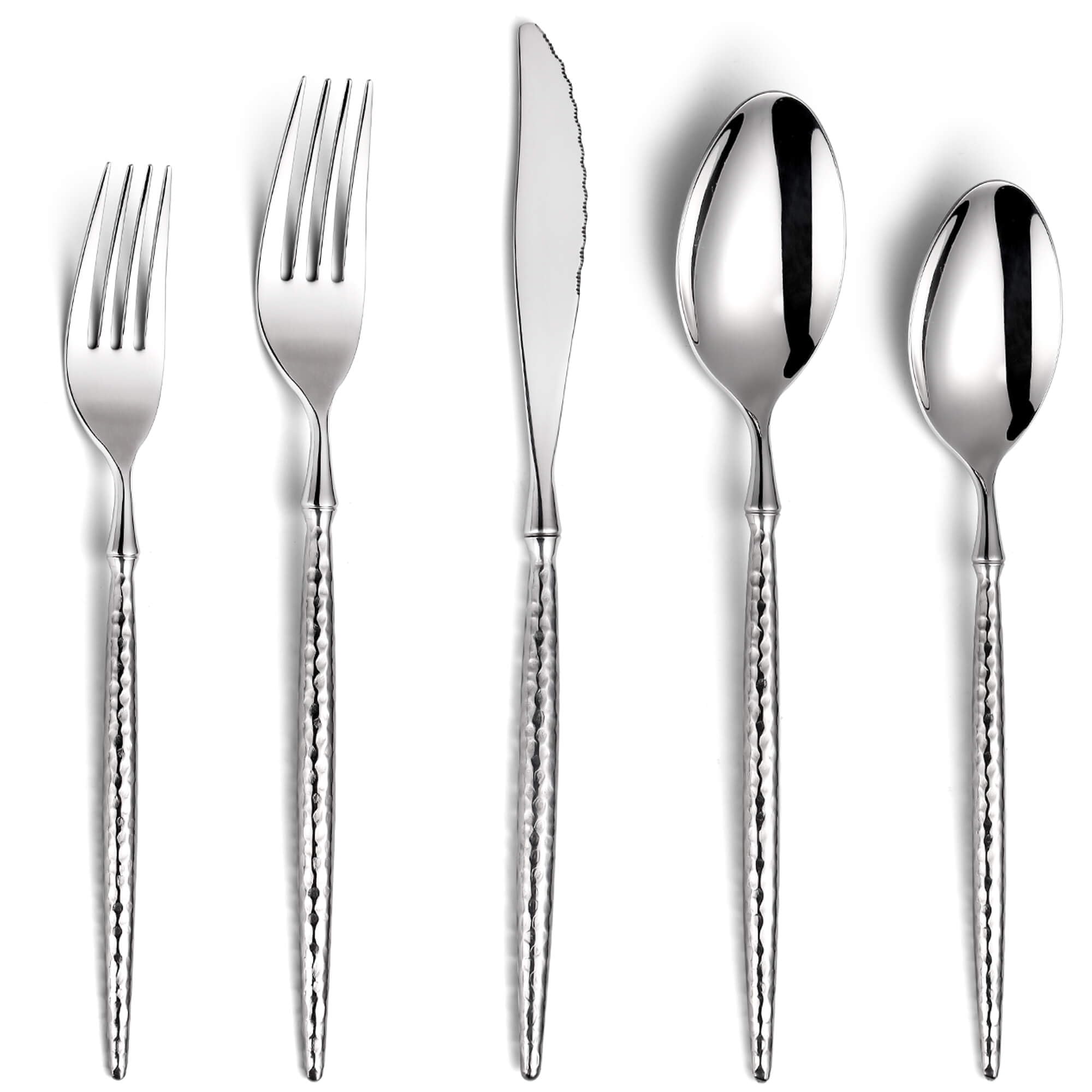 Lemeya 20-Piece Hammered Silverware Set,18/10 Stainless Steel Forging ...