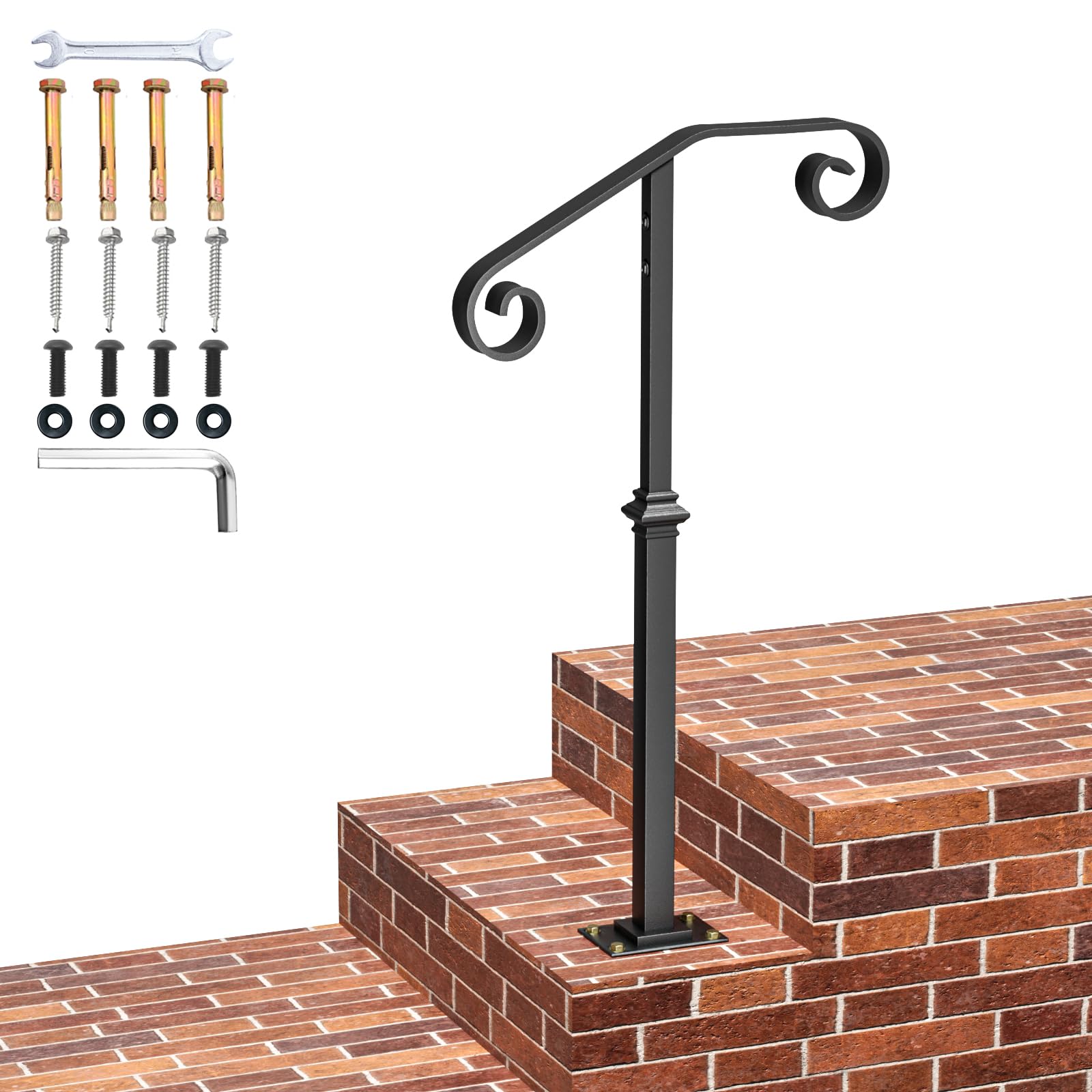 SPACEEUP Handrails for Outdoor Steps,38.8" Single Post handrail Fit 1-2 ...