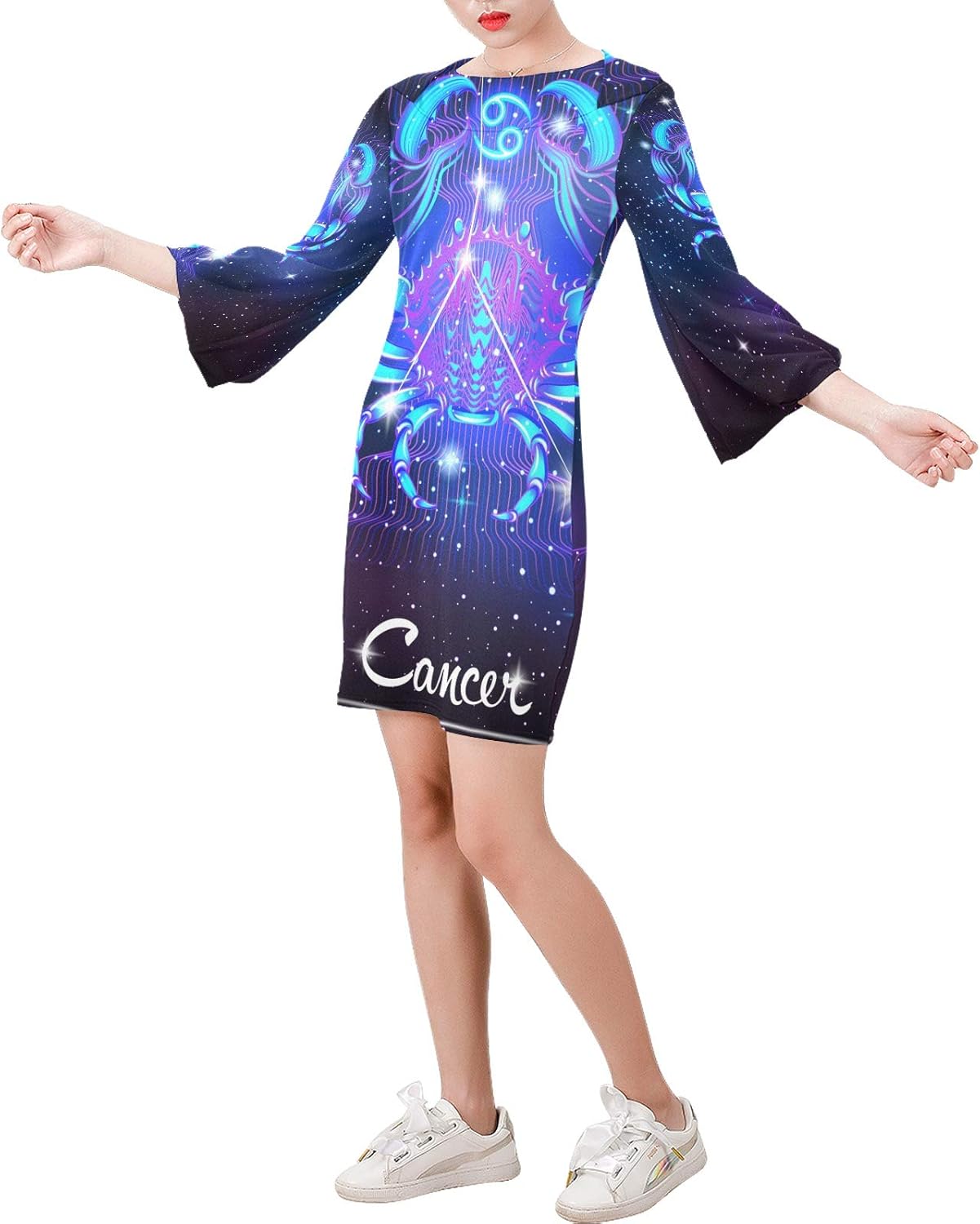 Constellation Zodiac Sign Cancer Womens Bell Sleeve Dress at Amazon ...