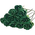 Amazon.com: Felice Arts 12 Pack Green Artificial Roses Emerald Green Flowers with Stems Silk ...