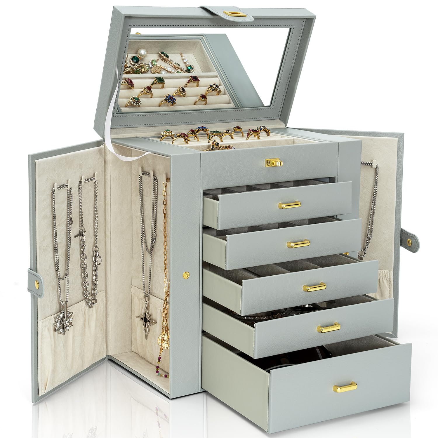 AKOZLIN Extra Large 6-Tier Jewelry Box Organizer Functional Huge, 5 ...
