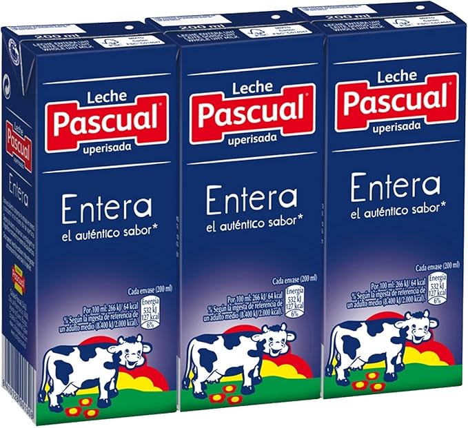 Pascual Leche Entera - Paquete de 3 x 200 ml - Total: 600 ml - [Pack de ...