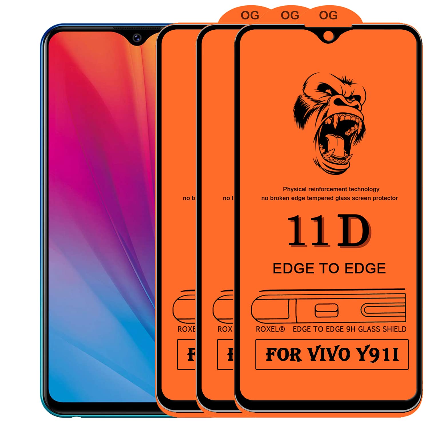 Roxel 11D Edge to Edge Gorilla Tempered Glass Compatible for Vivo Y91I ...