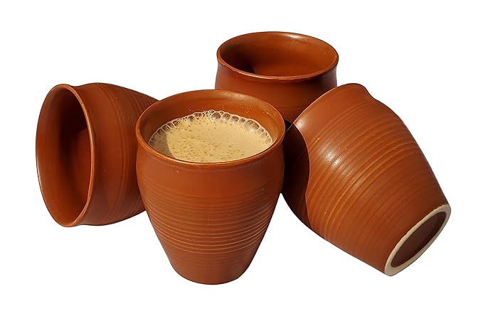 Buy Pure Source India Clay Tea Kulhad Coffee Mugs - 4 Pieces, Brown ...